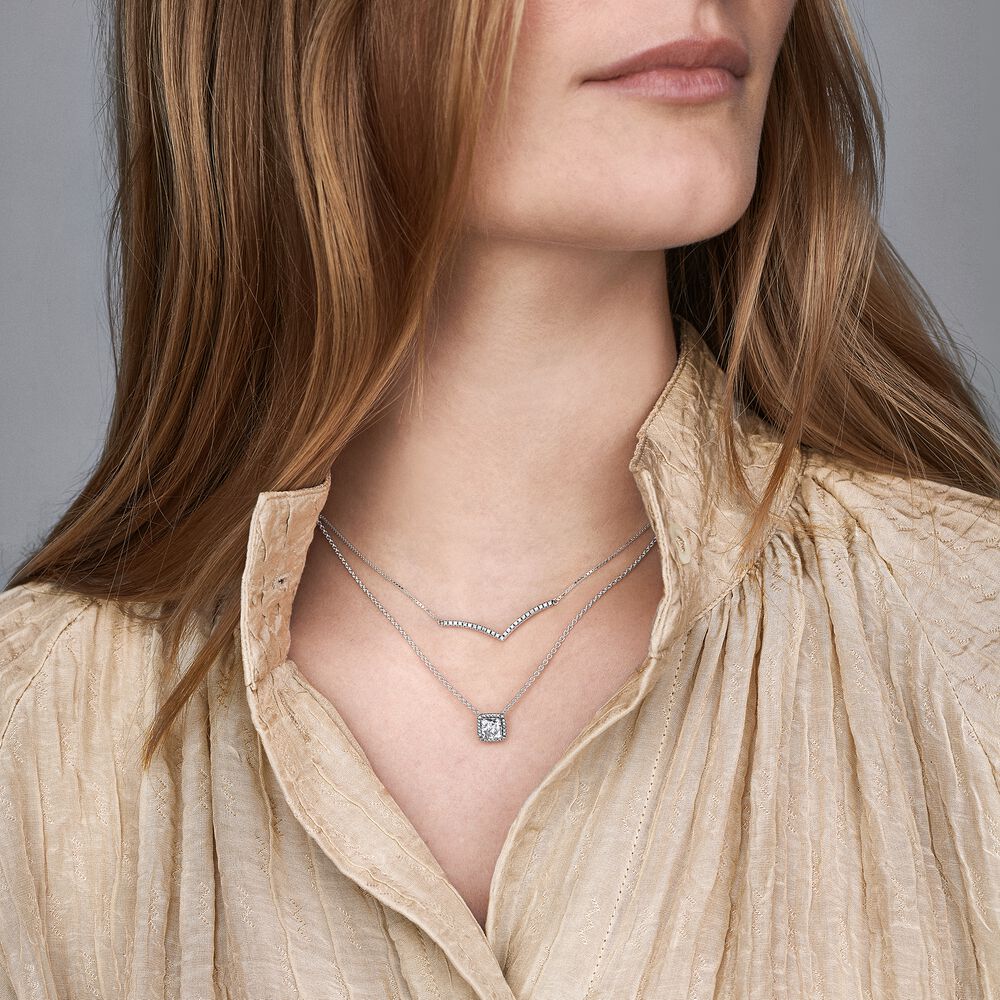 Pandora Square Sparkle Halo Ketting 396241CZ | Ketting met hanger ...